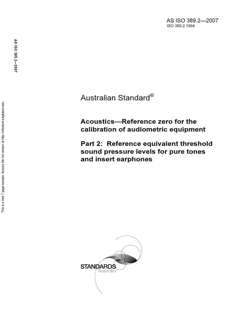 As ISO 389.2-2007 Acoustics - Reference Zero For The Calibration of ...