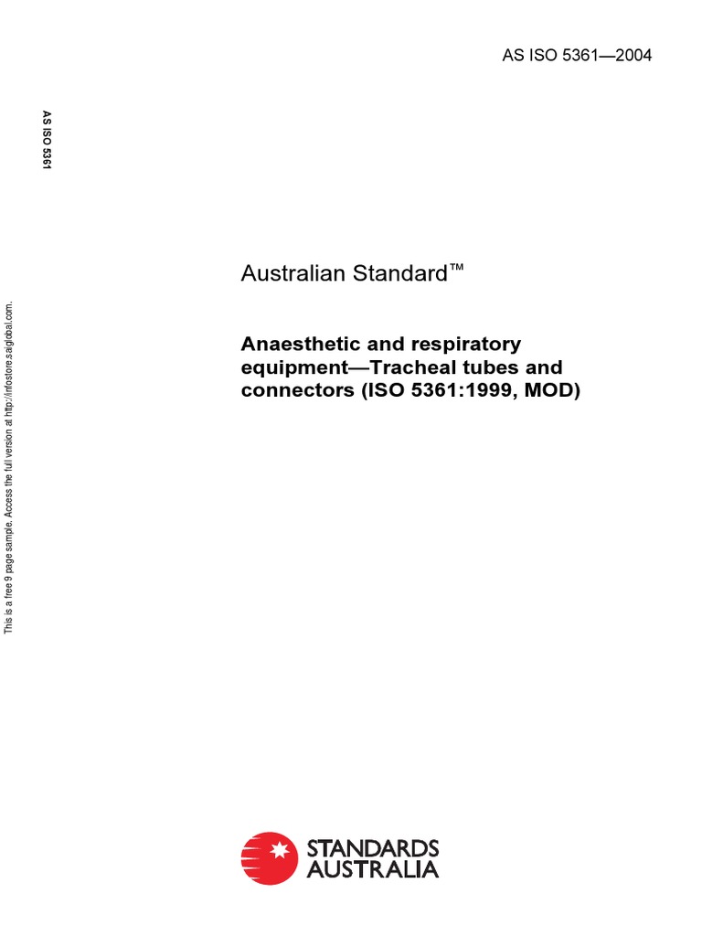 As ISO 5361-2004 Anaesthetic and Respiratory Equipment - Tracheal Tubes ...