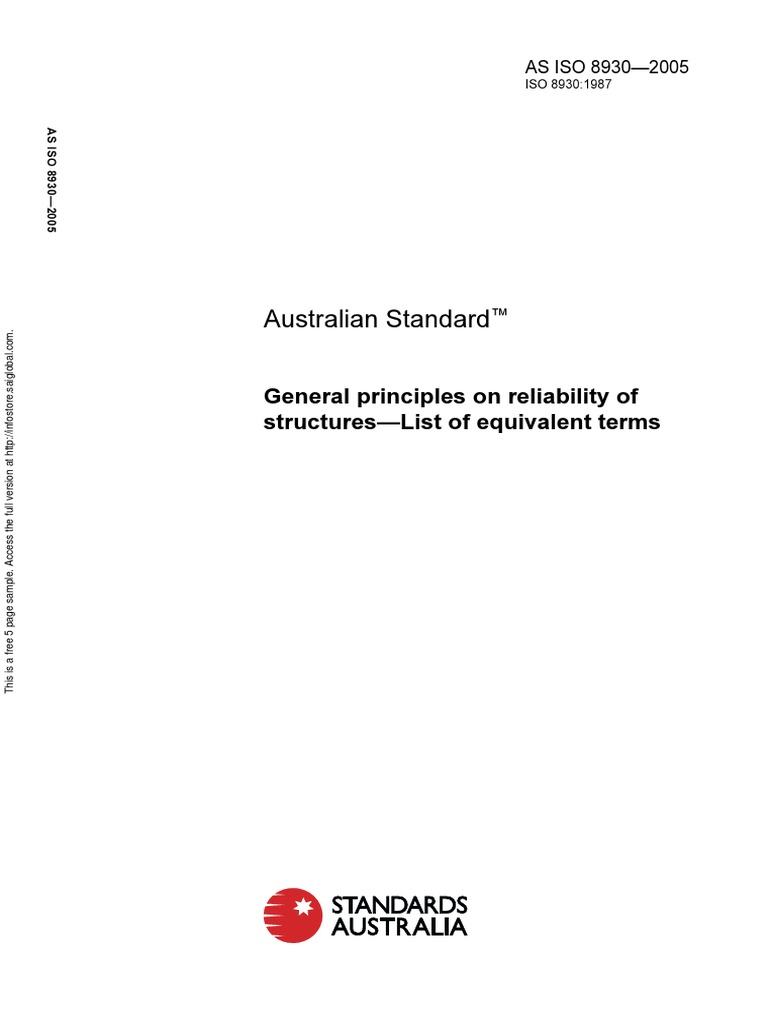 As ISO 8930-2005 General Principles On Reliability of Structures - List of Equivalent Terms ...