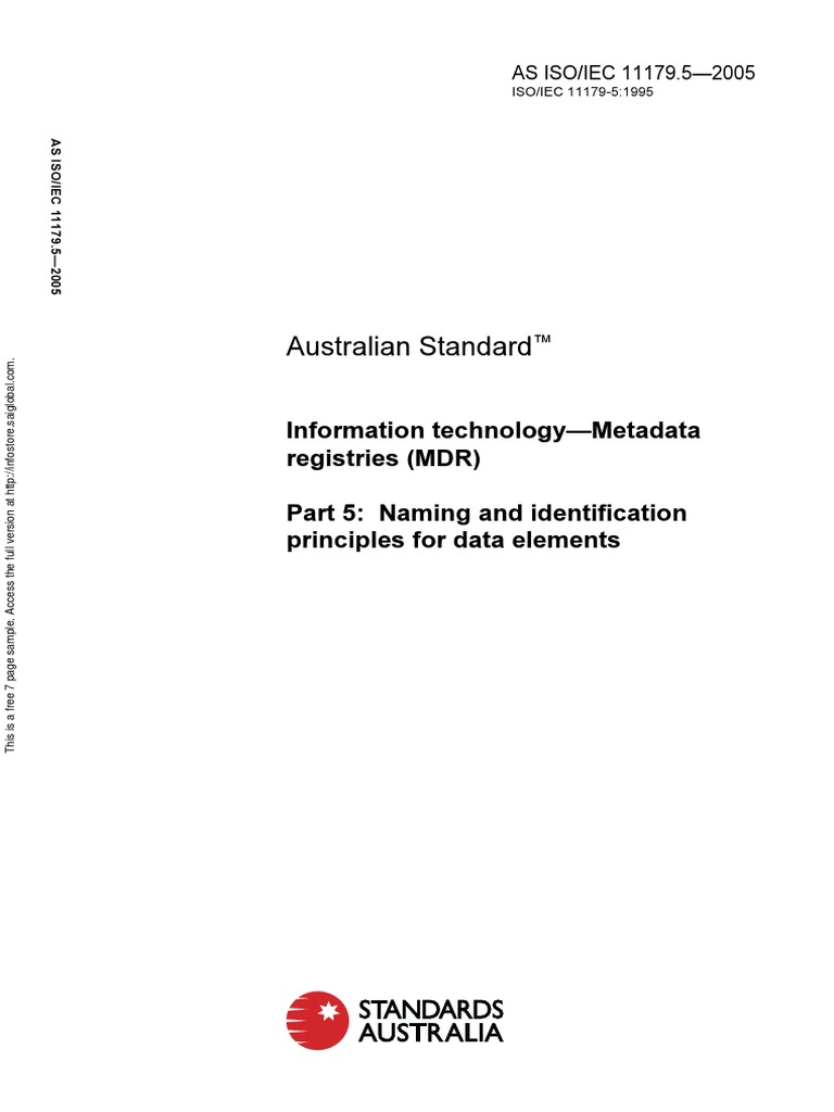 As ISO IEC 11179.5-2005 Information Technology - Metadata Registries ...