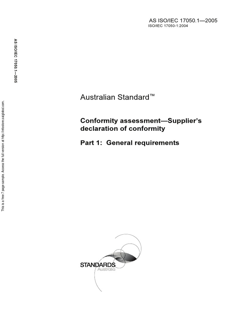 As ISO IEC 17050.1-2005 Conformity Assessment - Suppliers Declaration ...