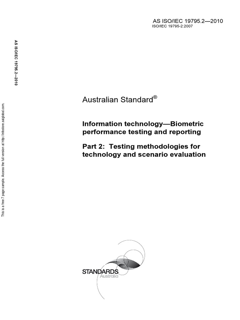 As ISO IEC 19795.2-2010 Information Technology - Biometric Performance ...