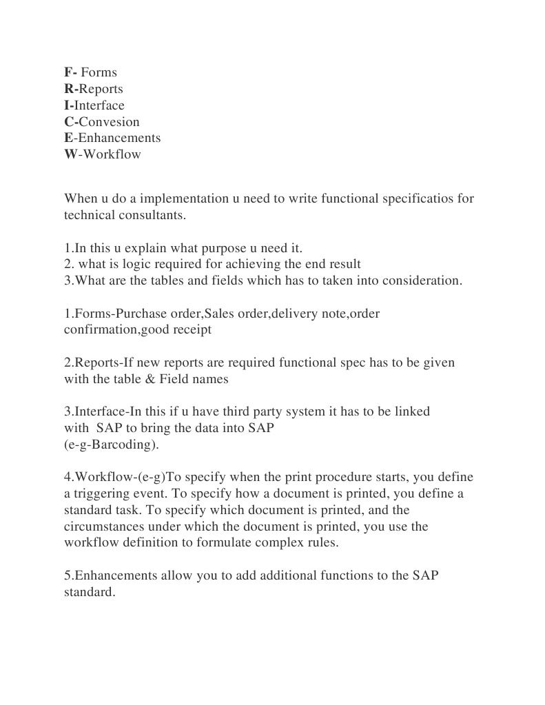 RICEFW | Specification (Technical Standard) | Business Process