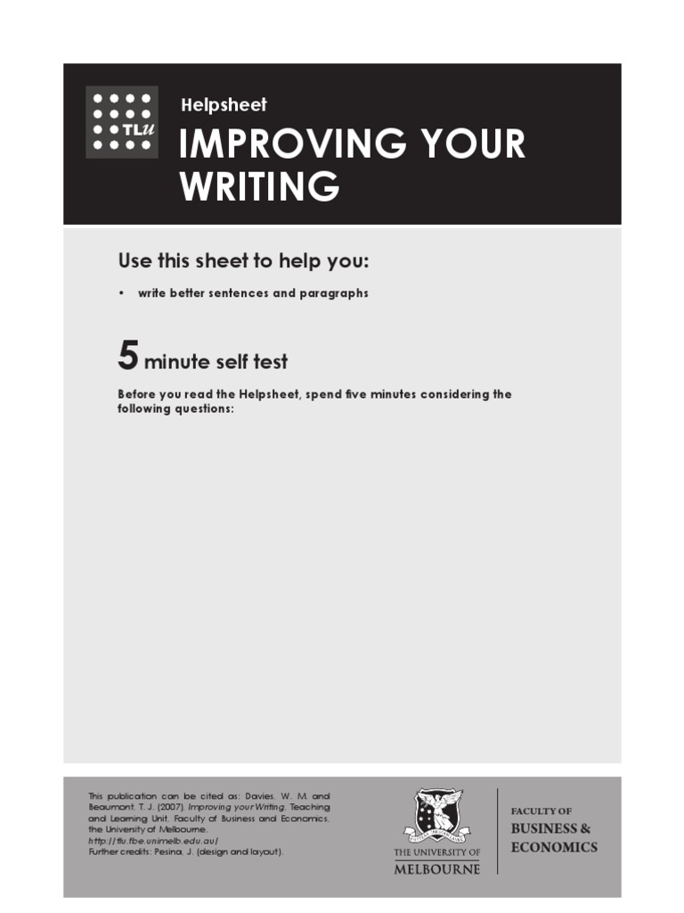 Improving Your Writing: Use This Sheet To Help You | PDF | Subject ...