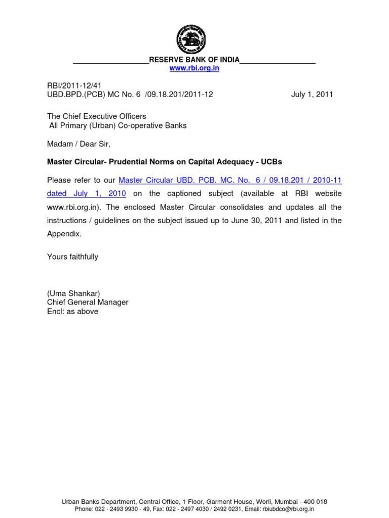 Master Circular-Prudential Norms On Capital Adequacy - Ucbs | PDF ...
