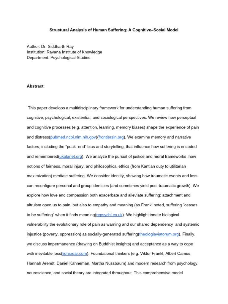 Structural Analysis of Human Suffering- A Cognitive–Social Model | PDF
