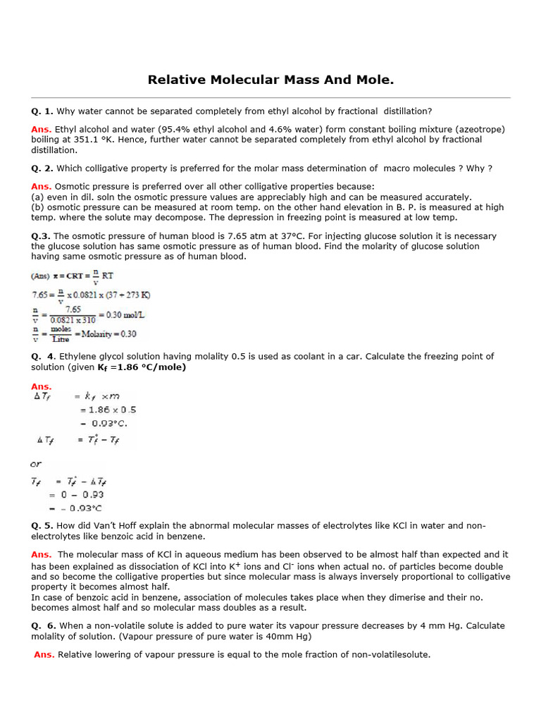 Relative Molecular Mass and Mole ISG | PDF | Quantity | Chemistry