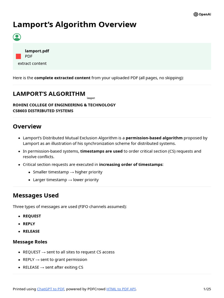 Lamport’s Algorithm Overview | PDF | Peer To Peer | Computer Architecture