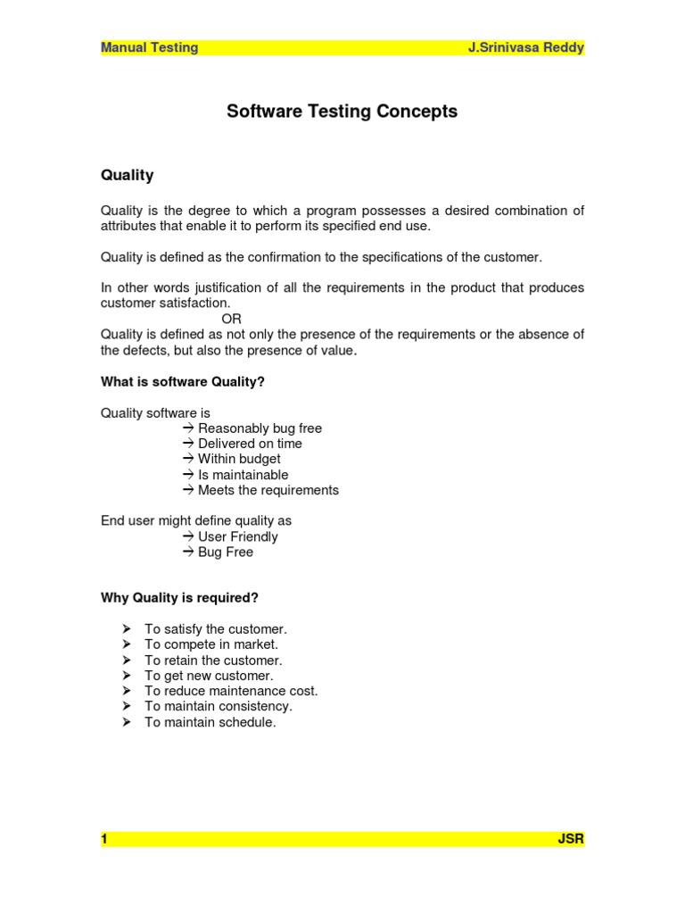 Software Testing Concepts: Quality | PDF | Software Testing | Software Bug