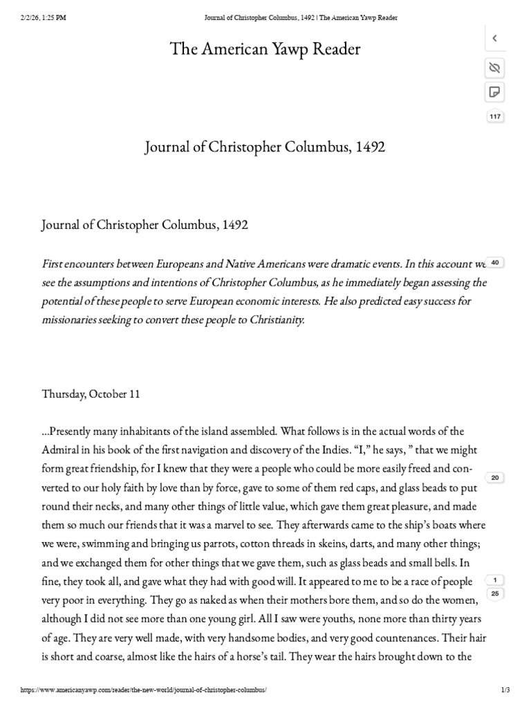 Journal of Christopher Columbus, 1492 _ The American Yawp Reader (1 ...