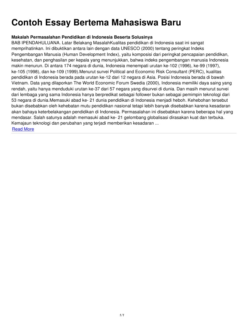 Contoh Essay Bertema Mahasiswa Baru | PDF | Pengembangan Diri