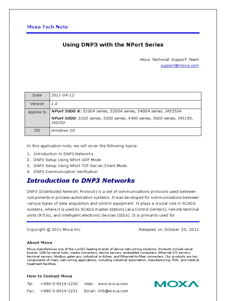 Moxa Tech Note - Using DNP3 With The NPort Series | PDF | Port (Computer Networking) | Ip Address