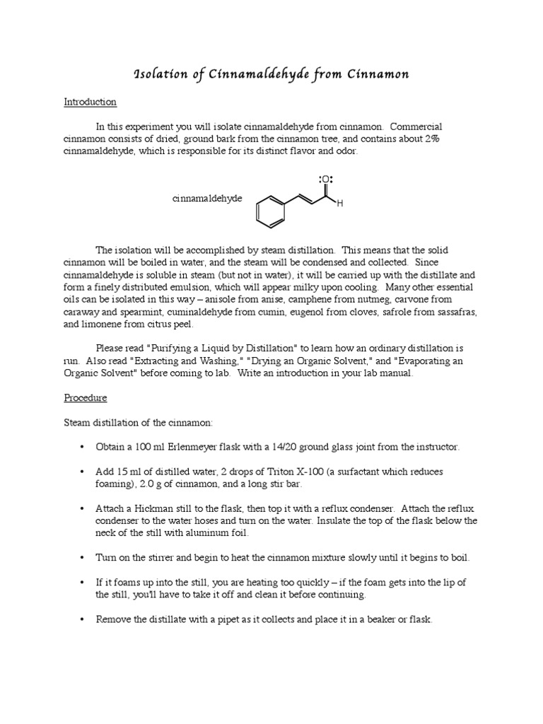 Isolation of Cinnamaldehyde From Cinnamon | PDF | Distillation ...
