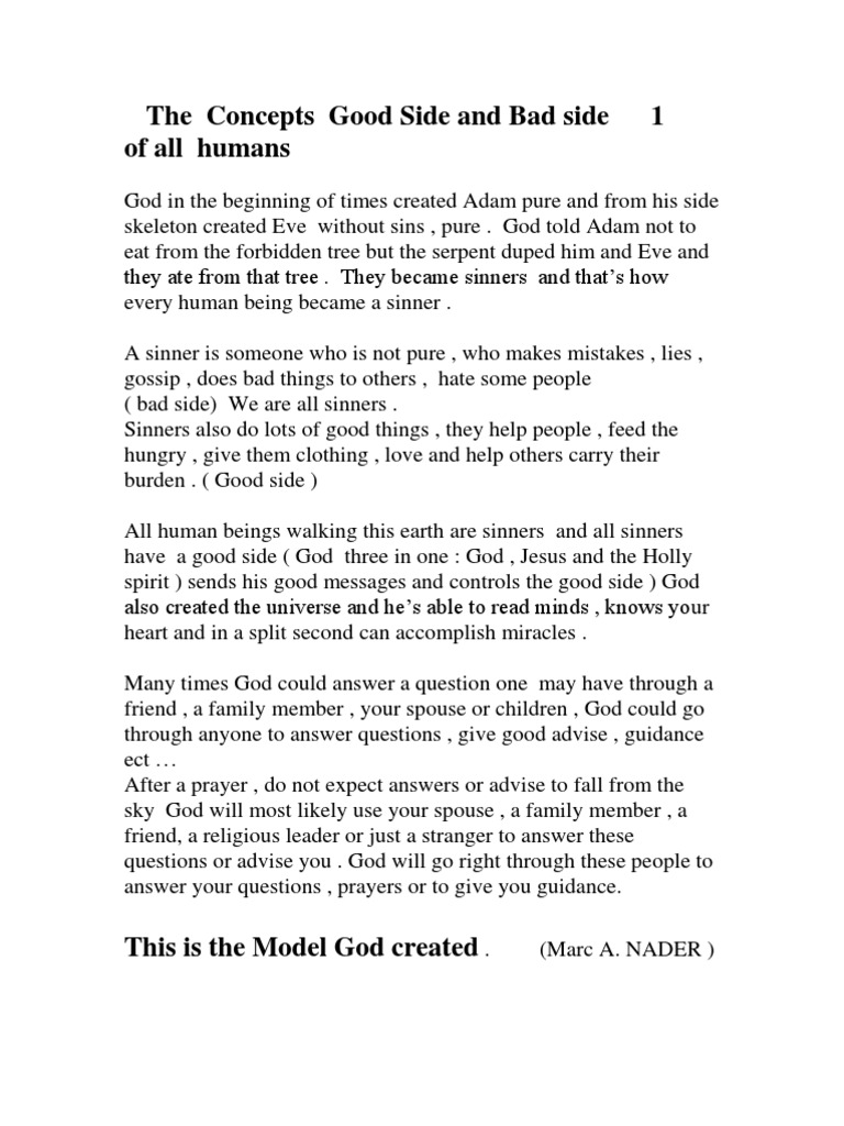 The Concepts Good Side and Bad Side of Humans | PDF | Satan | Hatred