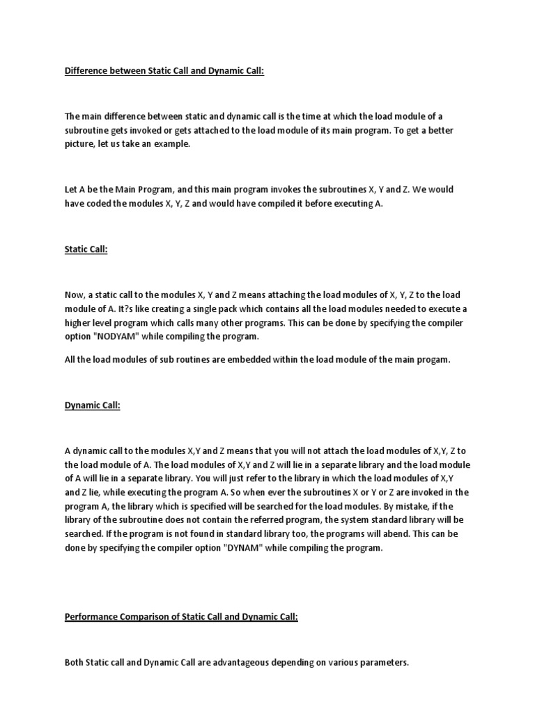 Static Call Vs Dynamic Call | PDF | Library (Computing) | Subroutine