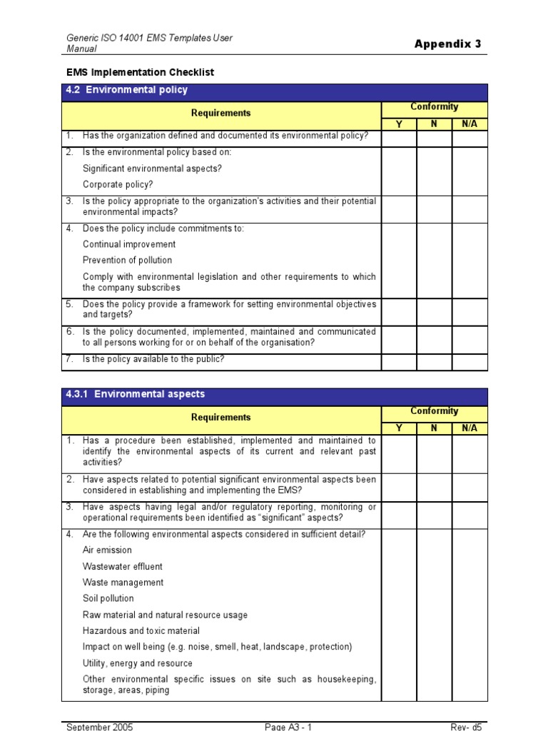 ISO 14001 EMS templates checklist | PDF | Audit | Business