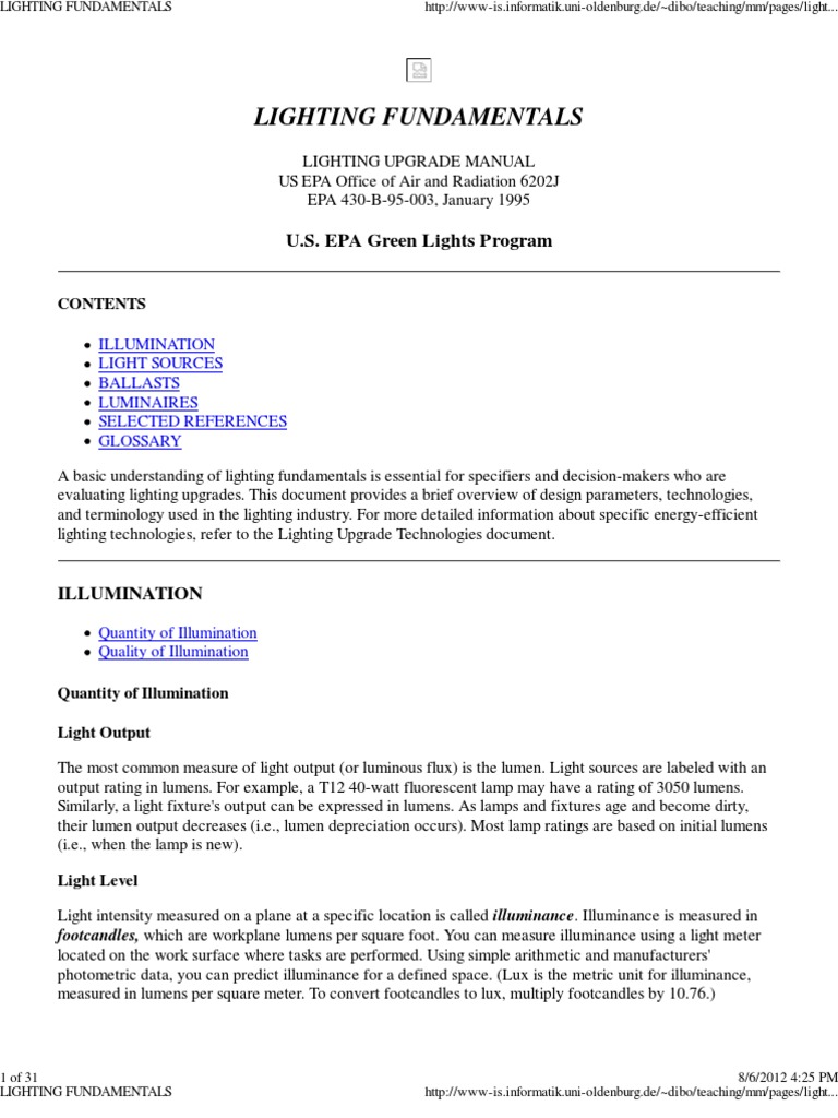 Lighting Fundamentals | PDF | Fluorescent Lamp | Incandescent Light Bulb