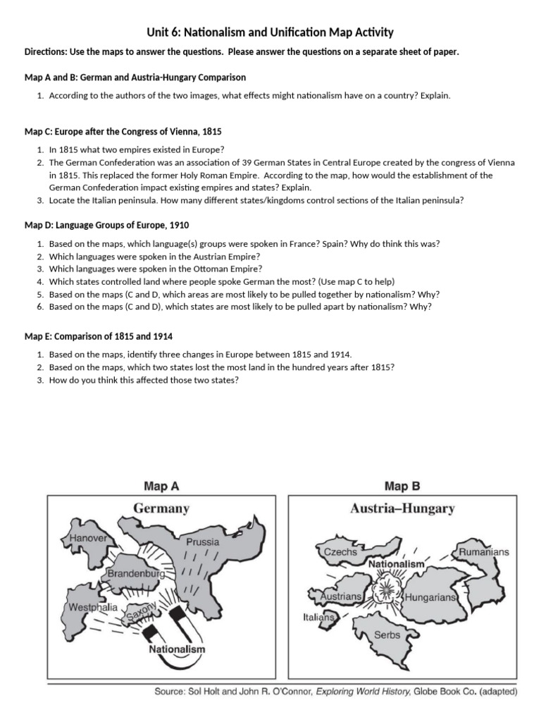 Nationalism and Unification Map Activity | PDF