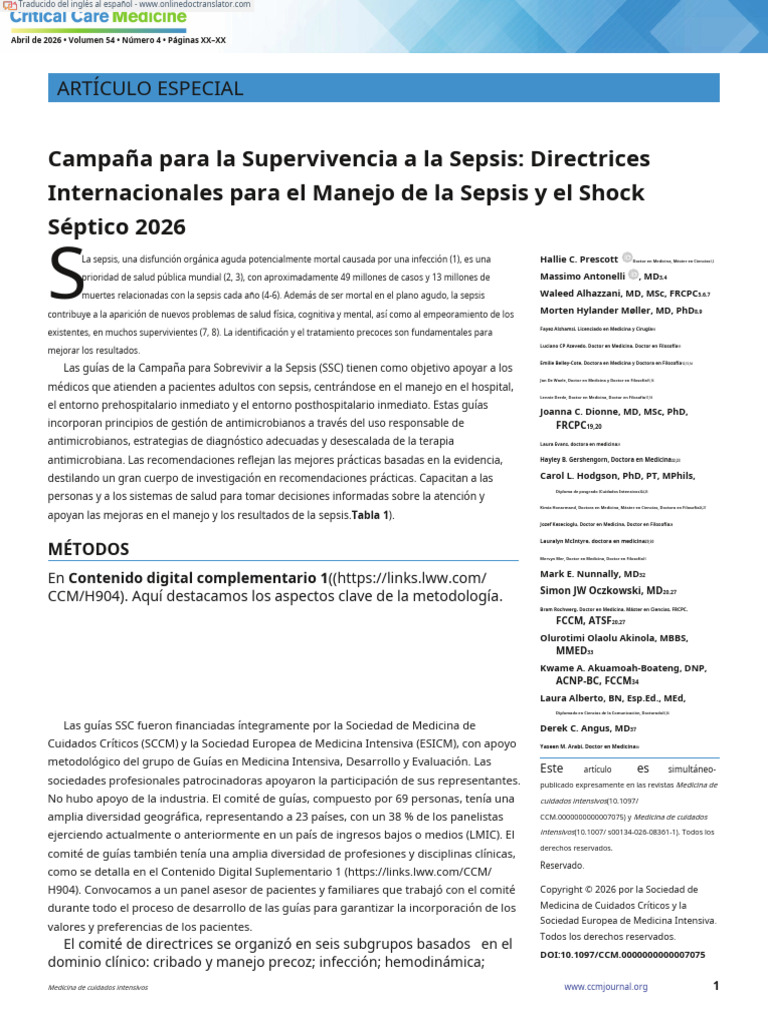 2026-Surviving Sepsis Campaign.en.Es | PDF | Septicemia | Medicina