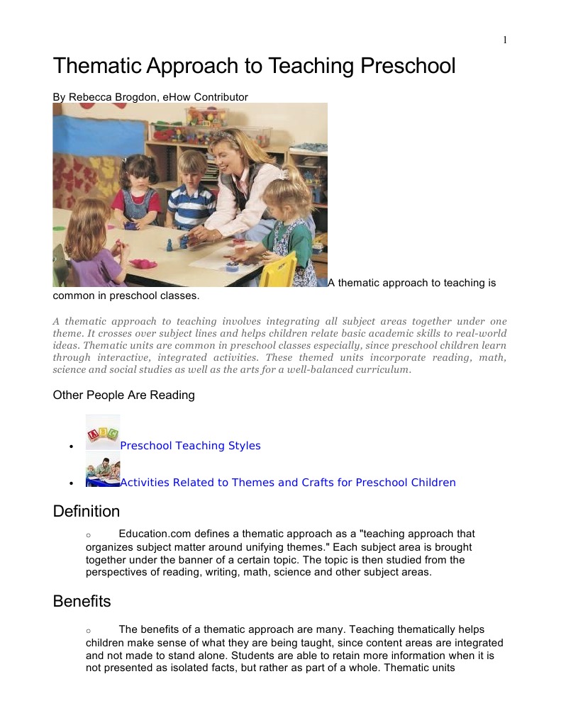 Thematic Approach To Teaching Preschool | PDF | Preschool | Traditions