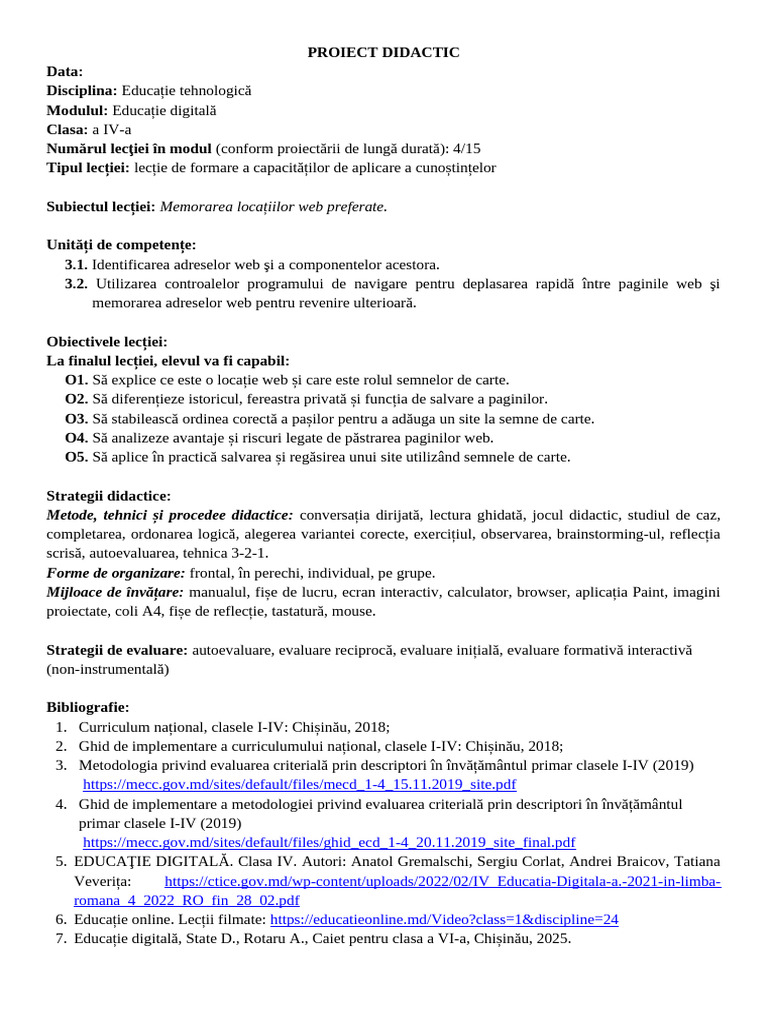 Clasa 4 Lectia 4 Memoram Locațiile Web Preferate | PDF