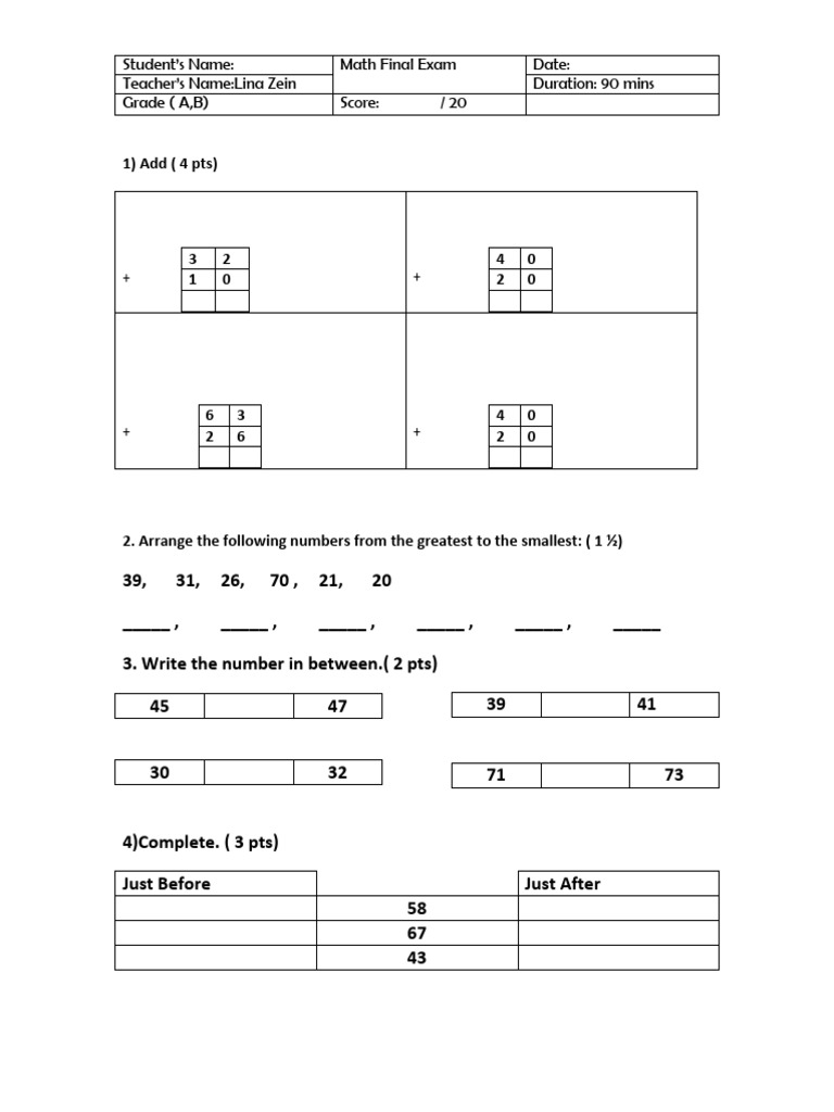 Grade 1 Math Fin | PDF
