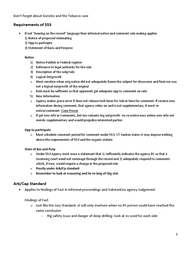 Admin Law Attack Sheet | PDF | Rulemaking | Due Process Clause