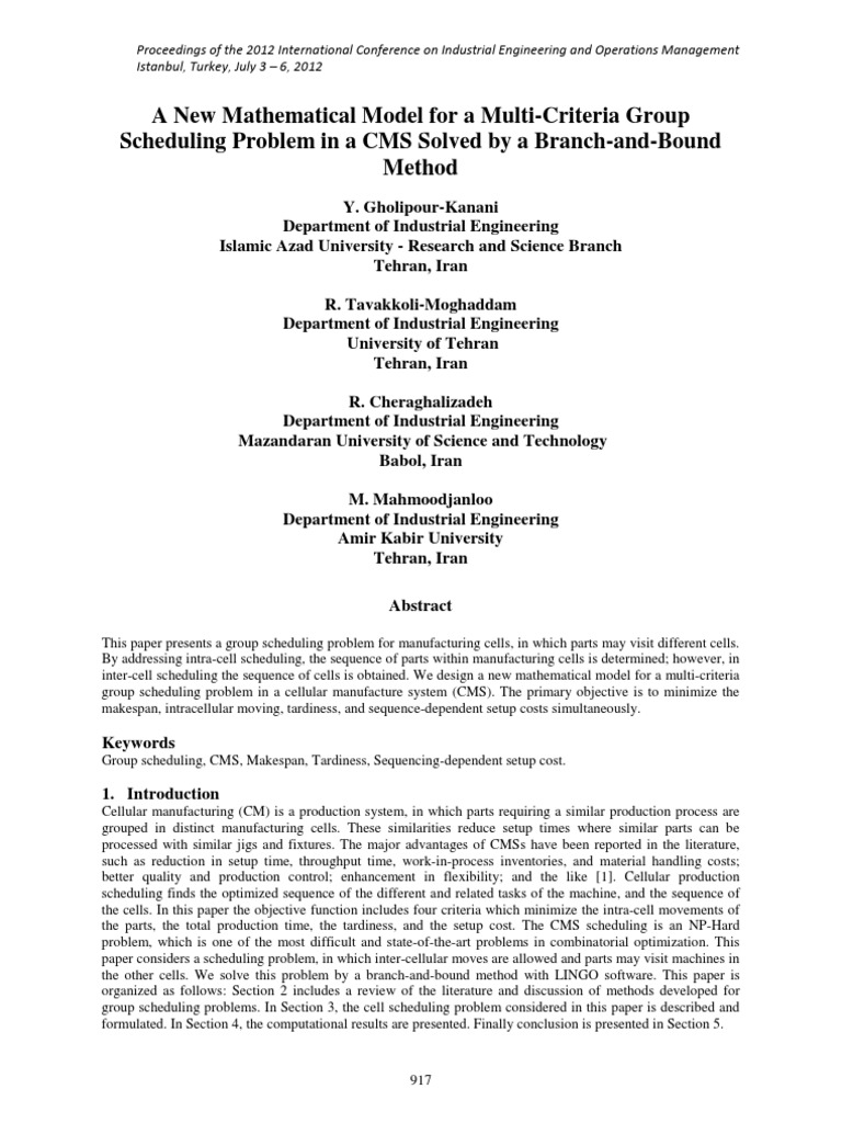 A New Mathematical Model For A Multi-Criteria Group Scheduling Problem in A CMS Solved by A ...