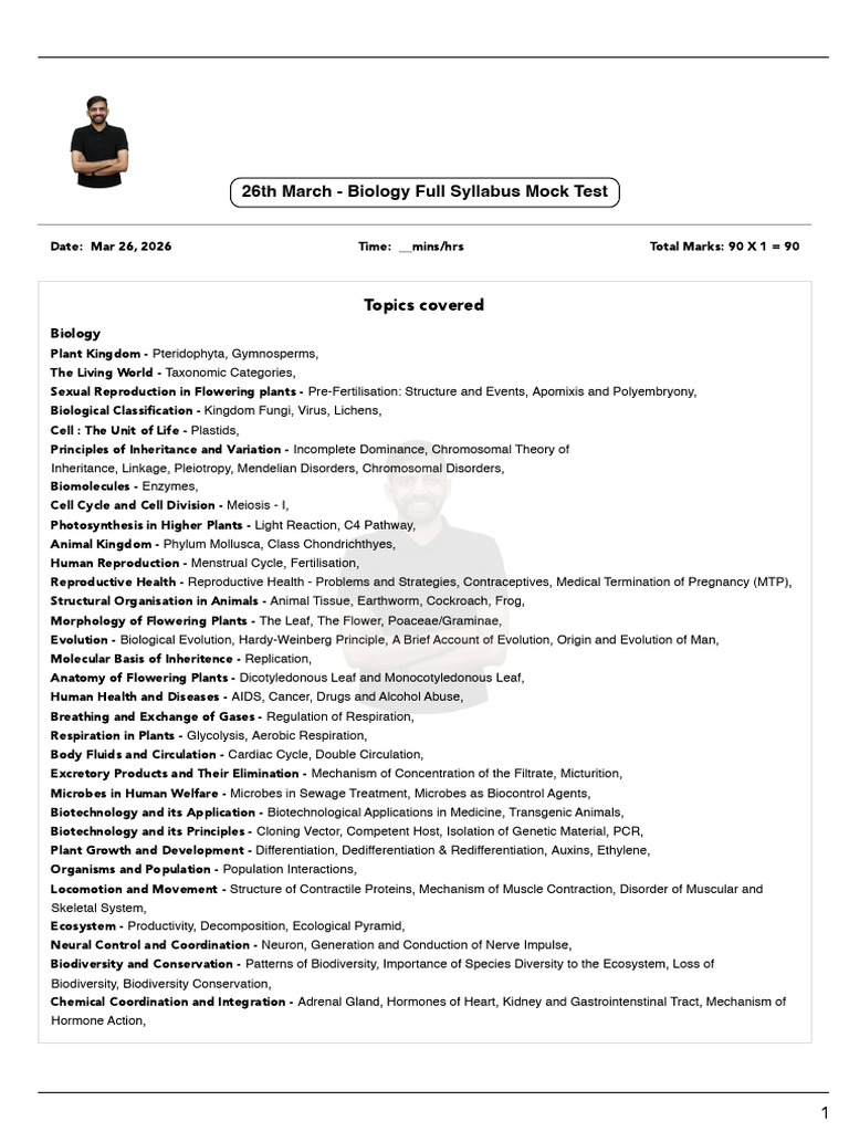 -_Biology_Full_Syllabus_Mock_Test_Neet 2026 | PDF | Leaf | Chromosome