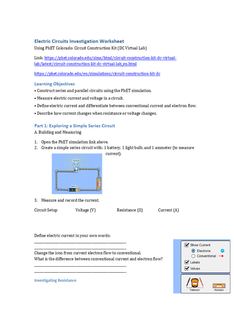 Electric Circuits Investigation Worksheet | PDF | Series And Parallel ...