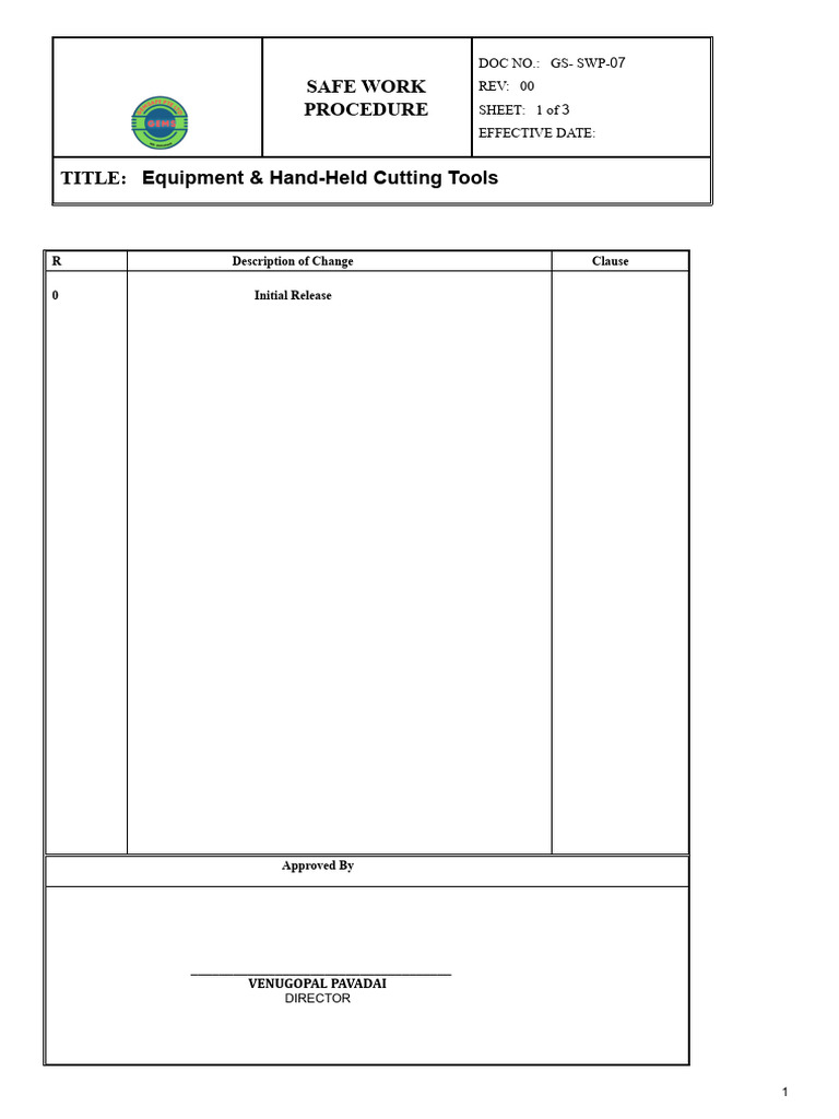 GS-SWP-07_Equipment & Hand-Held Cutting Tools | PDF