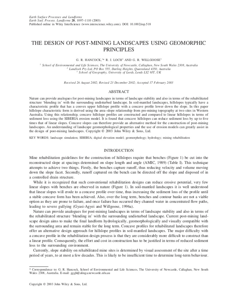 The Design of Post-mining Landscapes Using Geomorphic | PDF ...