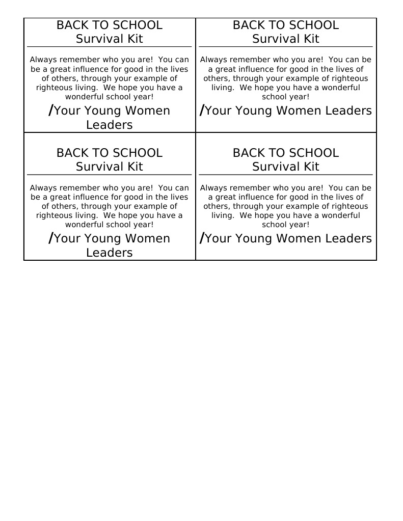 YW Back To School Survival Kit in Word | PDF