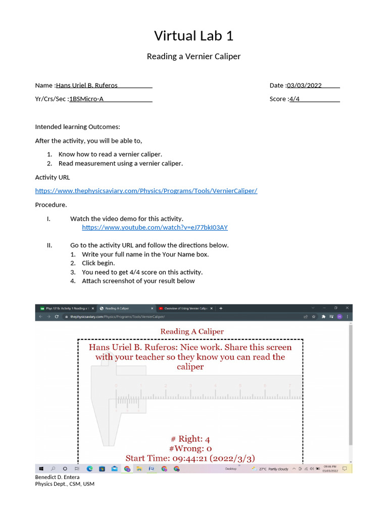 RuferosVR Lab 1 Vernier Caliper | PDF