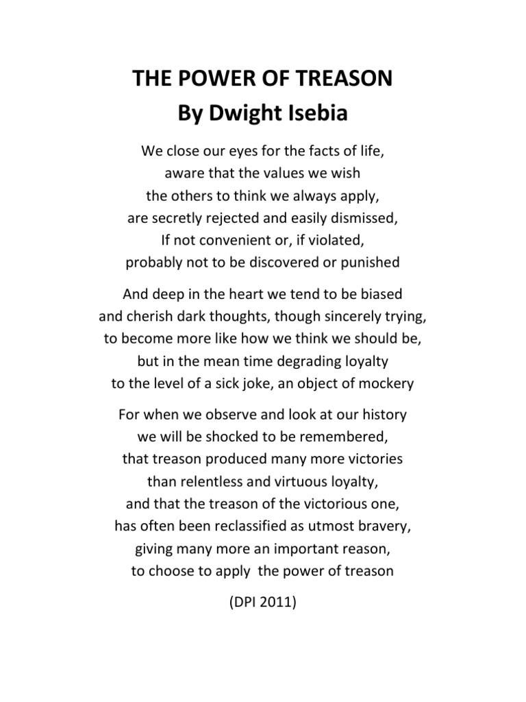 THE POWER OF TREASON by Dwight Isebia. Published Previously. I Am Aware ...