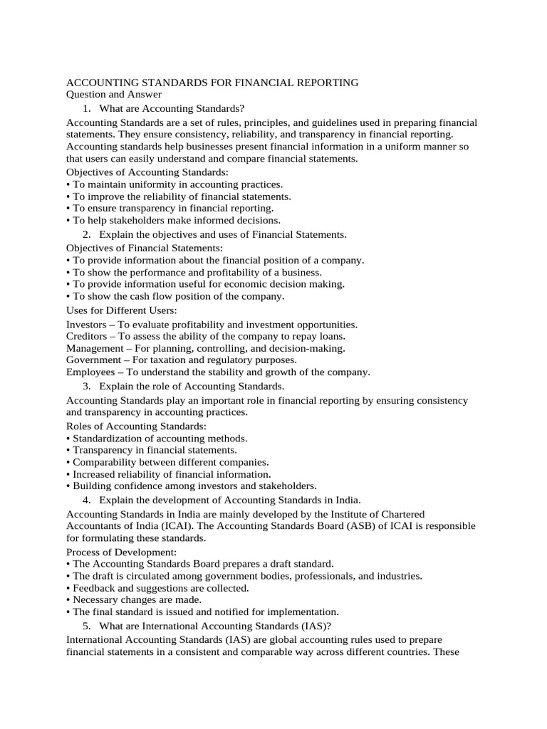 ACCOUNTING STANDARDS FOR FINANCIAL REPORTING | PDF | International ...