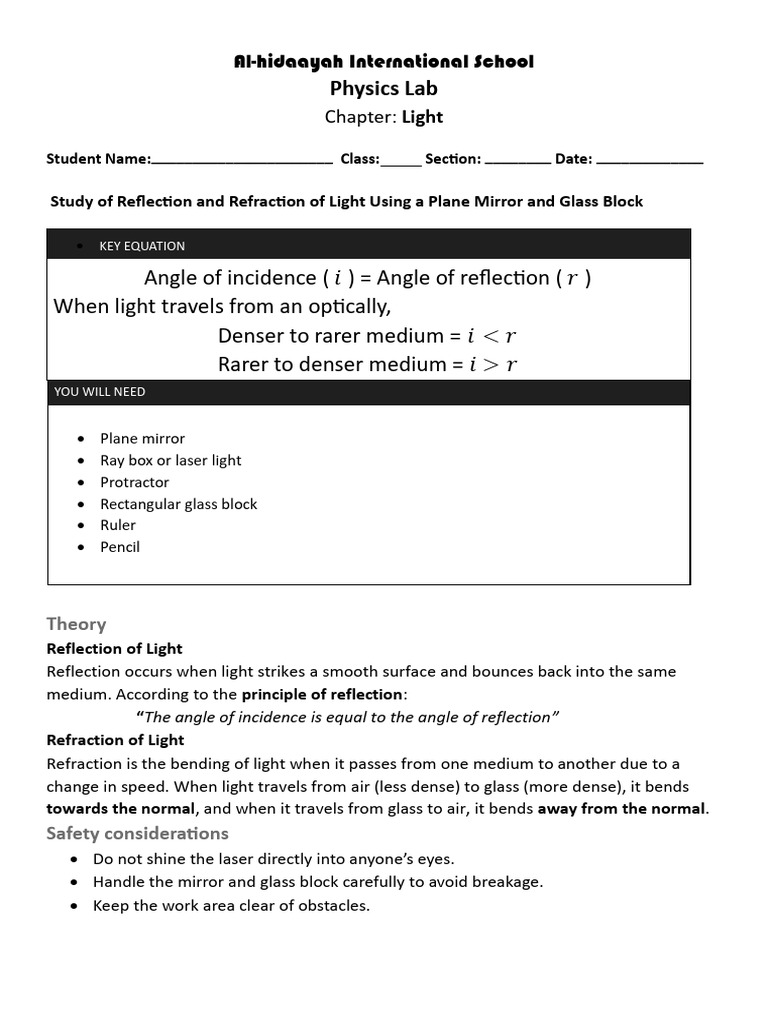 Light Lab (AutoRecovered)-1 | PDF | Reflection (Physics) | Mirror