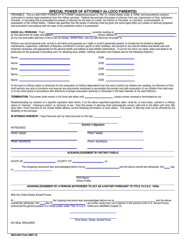 In Loco Parentis POA (Childcare Power of Attorney) | PDF | Power Of ...