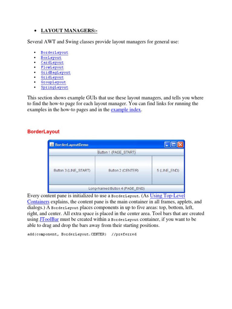 Layout Managers | PDF | Page Layout | Software Development