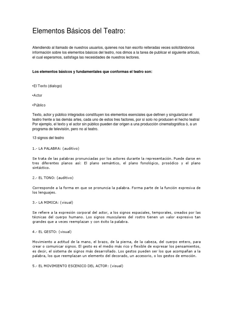 Elementos Básicos del Teatro | Teatro | Bailes