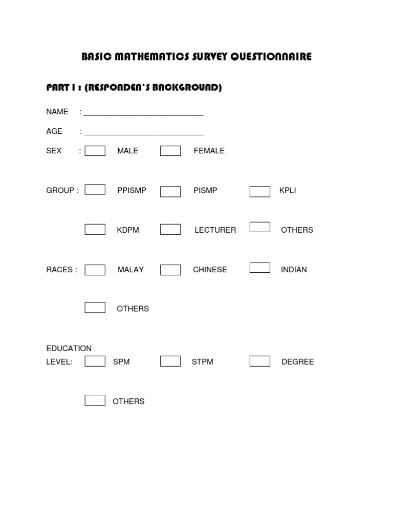 Basic Mathematics Survey Questionnaire | PDF | Wellness