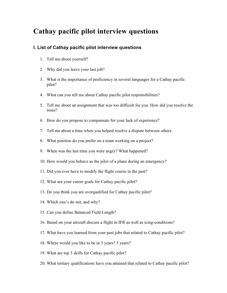 Cathay Pacific Pilot Interview Guide | PDF | Interview | Question