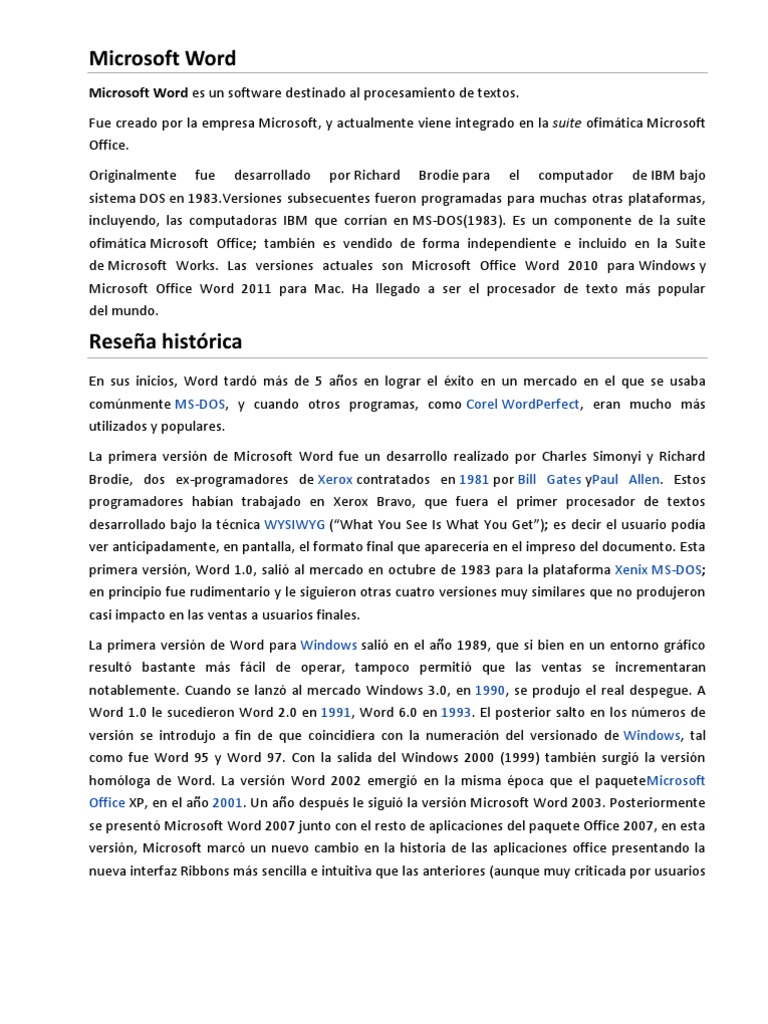 Historia Microsoft Word | PDF | Microsoft Word | Informática