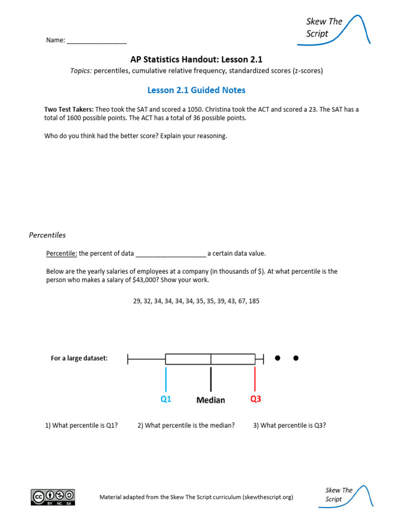 2.1 Percentile and Z Score | PDF