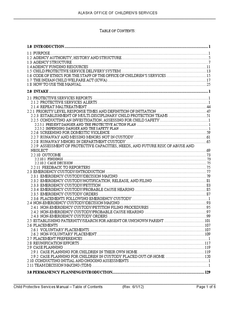 Alaska Child Protective Services Manual | PDF | Child Protection | Child Protective Services