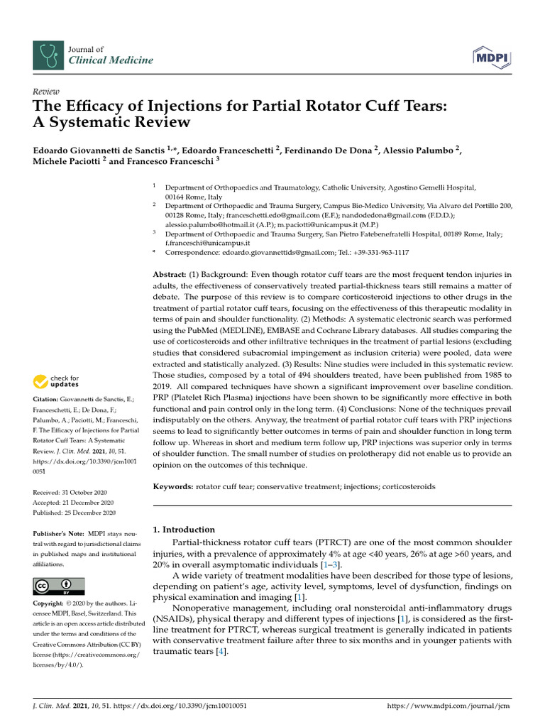 The Efficacy of Injections for Partial Rotator Cuff Tears | PDF ...
