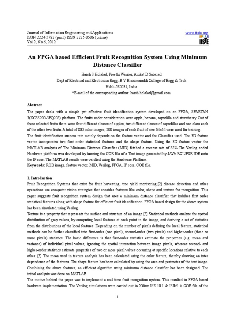 An FPGA Based Efficient Fruit Recognition System Using Minimum | Download Free PDF | Image ...