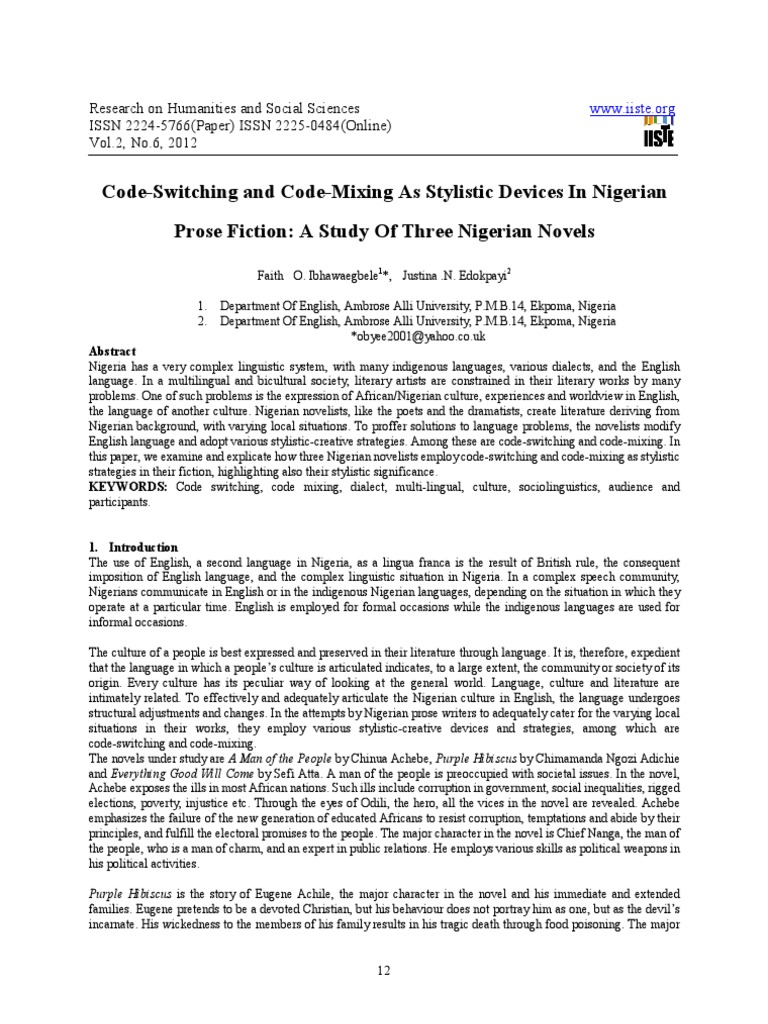 Code-Switching and Code-Mixing As Stylistic Devices in Nigerian | PDF ...