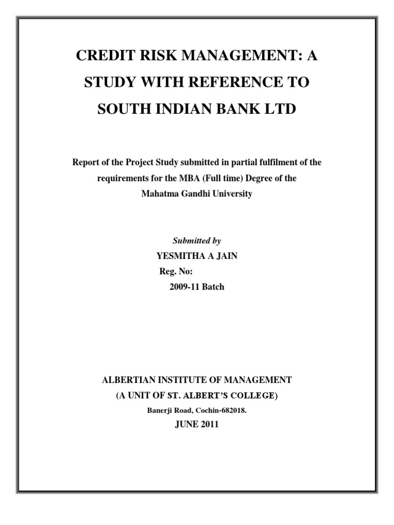 Credit Risk Management in South Indian Bank | PDF | Financial Crisis Of ...