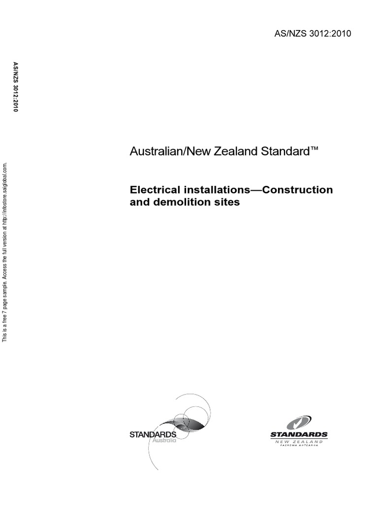 AS/NZS 3012:2010 Electrical Installations | PDF